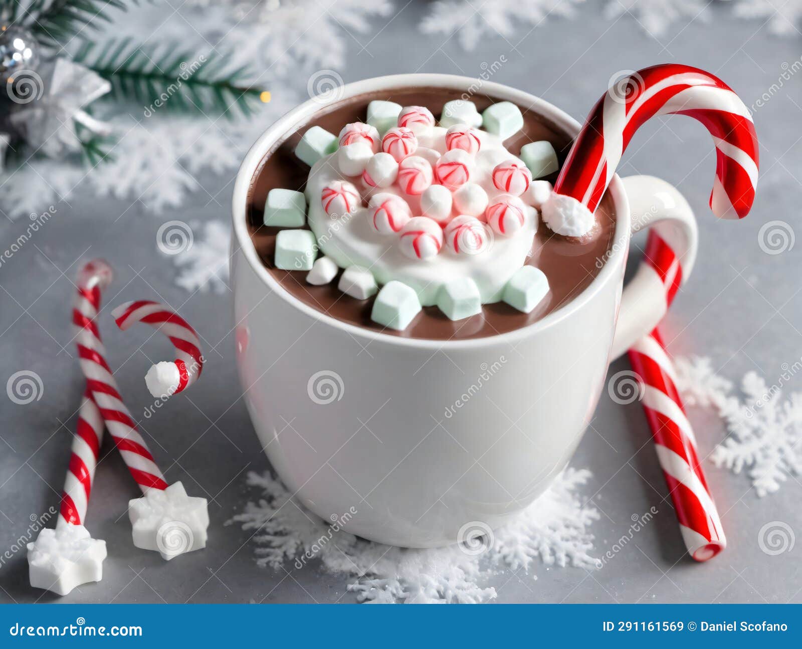 Hot Chocolate with Marsh and Candy Canes. Generative AI Stock ...