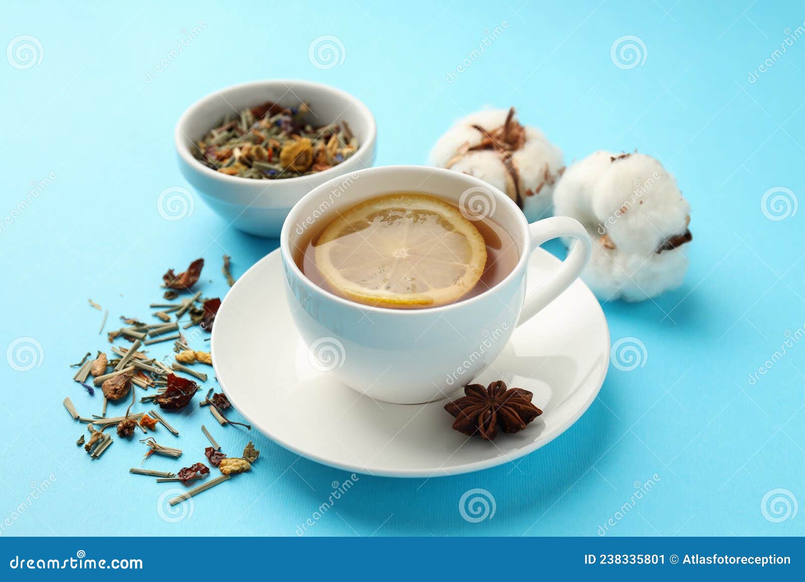Concept of Hot Drink with Tea on Blue Background Stock Image - Image of ...