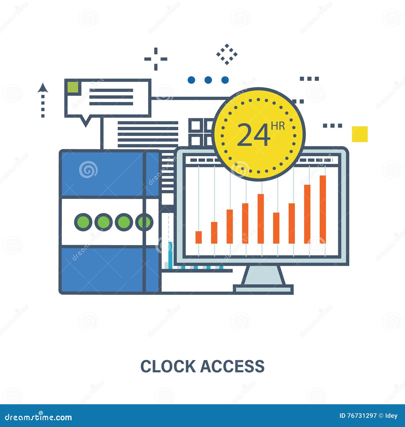 Concept of 24 Hour Access and Office Work. Stock Vector - Illustration ...