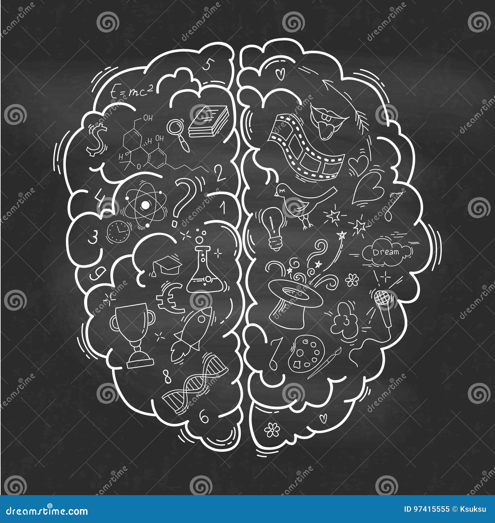 Concept of the human brain stock vector. Illustration of chalkboard ...