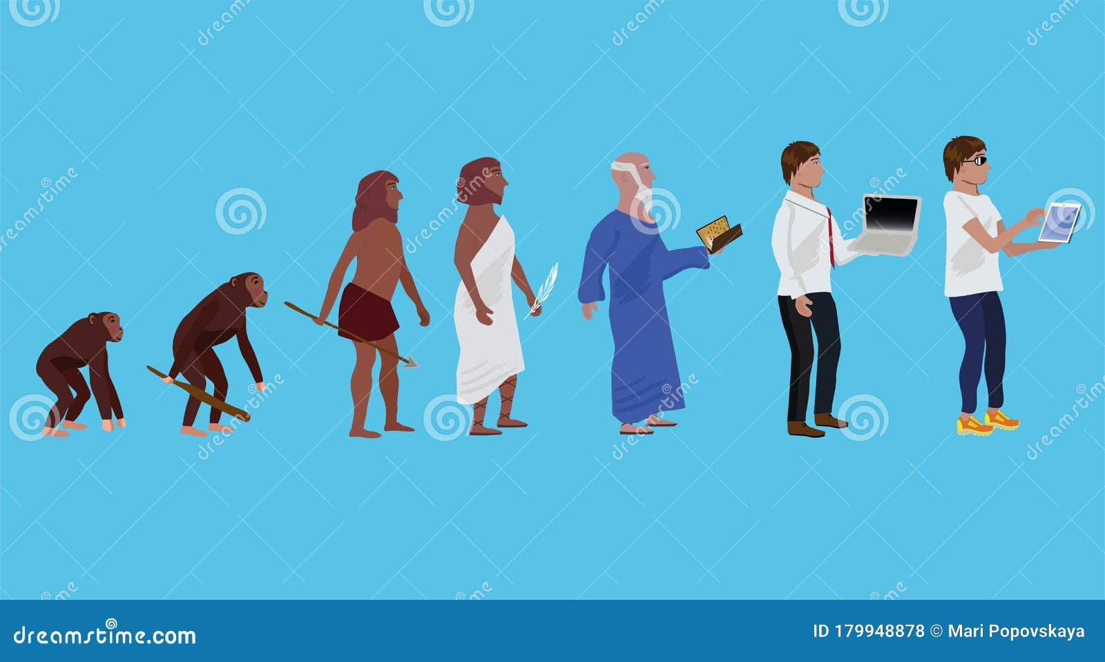 Concept of Human Evolution from Ape To Man. Stock Vector - Illustration ...