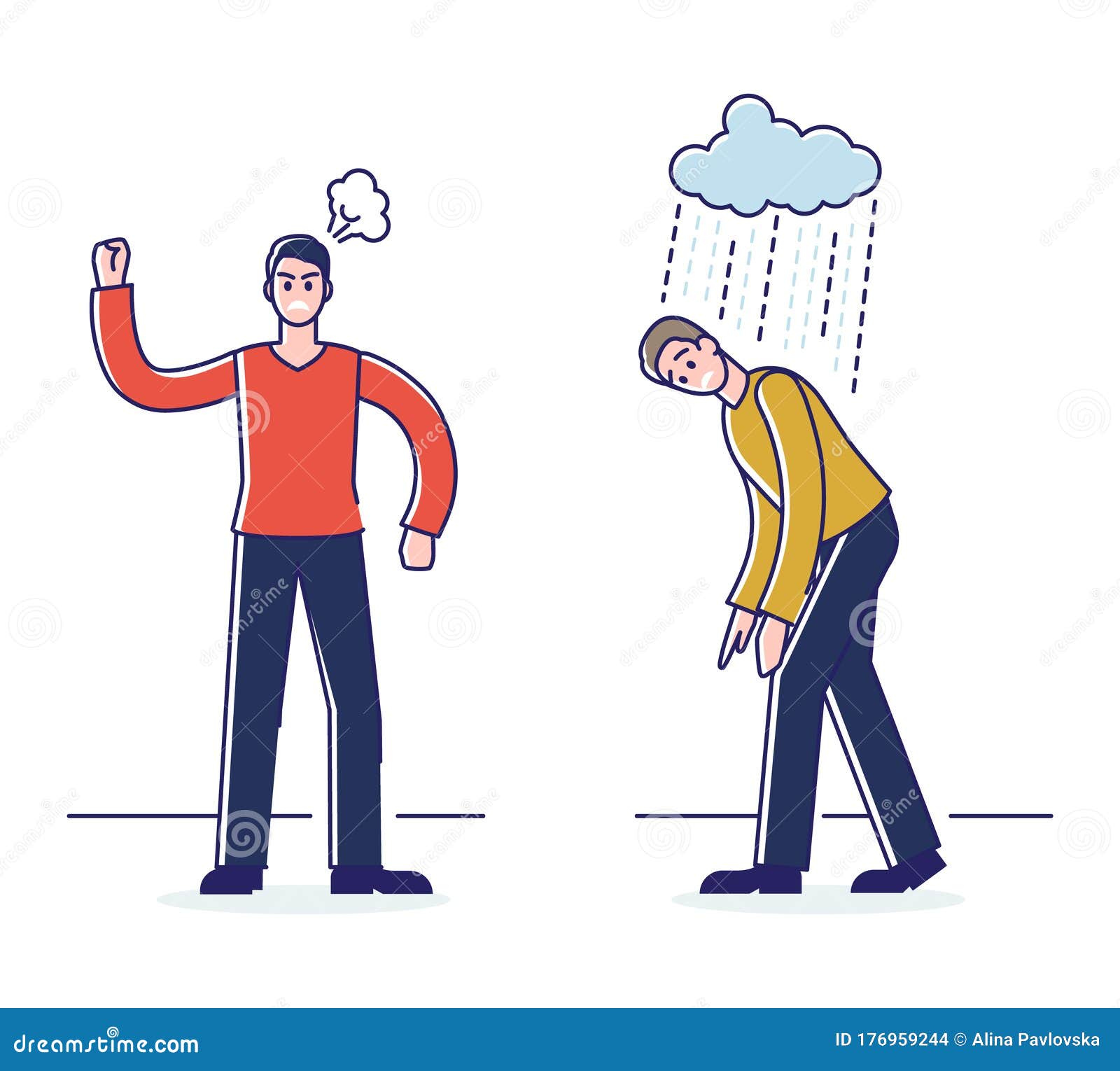 Concept of Human Negative Emotions and Behavior in Society. Two Men are ...