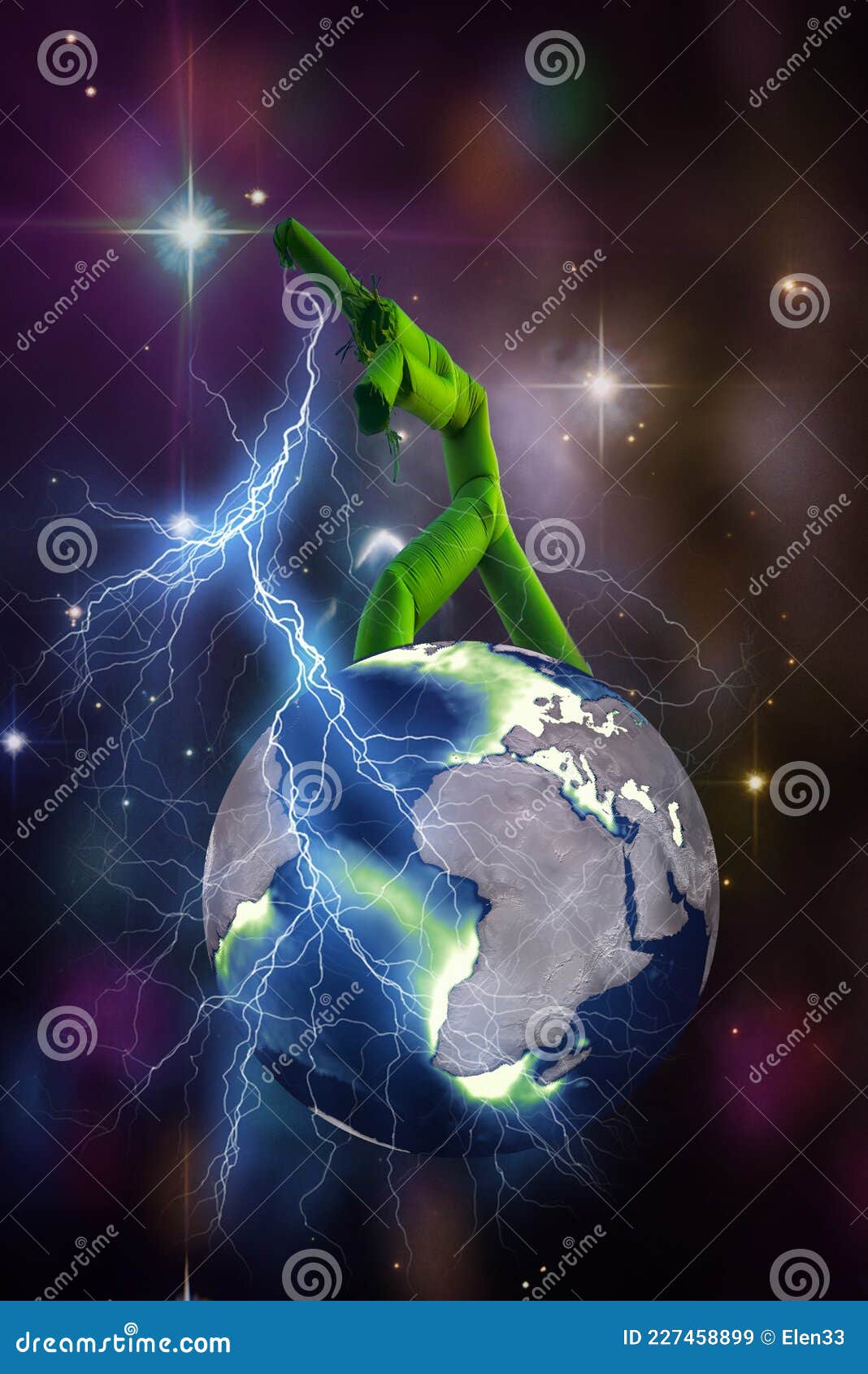 Concept of Humanity Destroys the Earth. Giant Monster Walks Across the ...