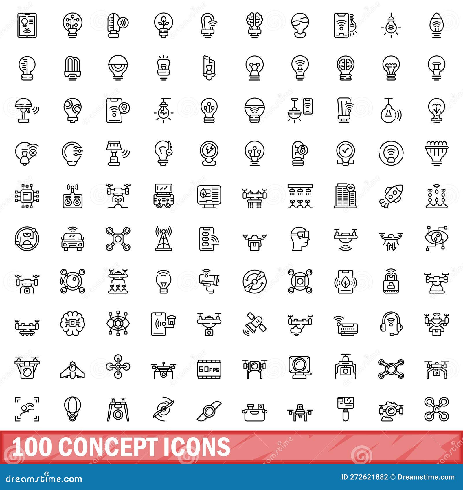 100 Concept Icons Set, Outline Style Stock Vector - Illustration of ...