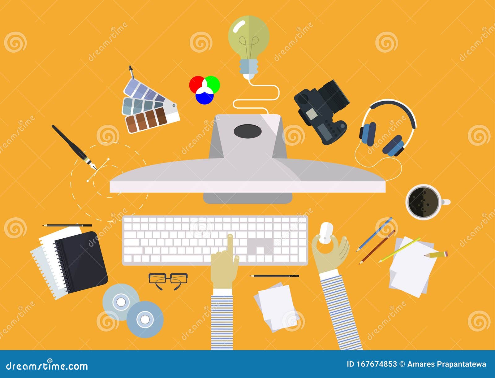 Concept Idea, Creative Graphic Designer Working on His Computer at the ...