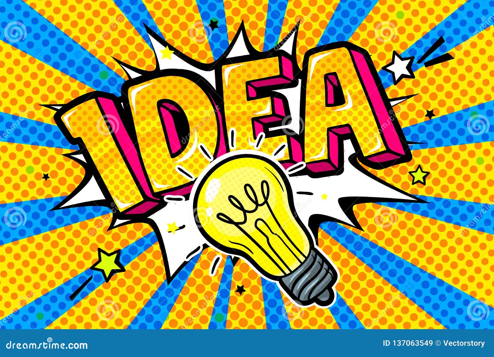 Concept of Idea. Message Idea and Light Bulb in Pop Art Style on Blue ...