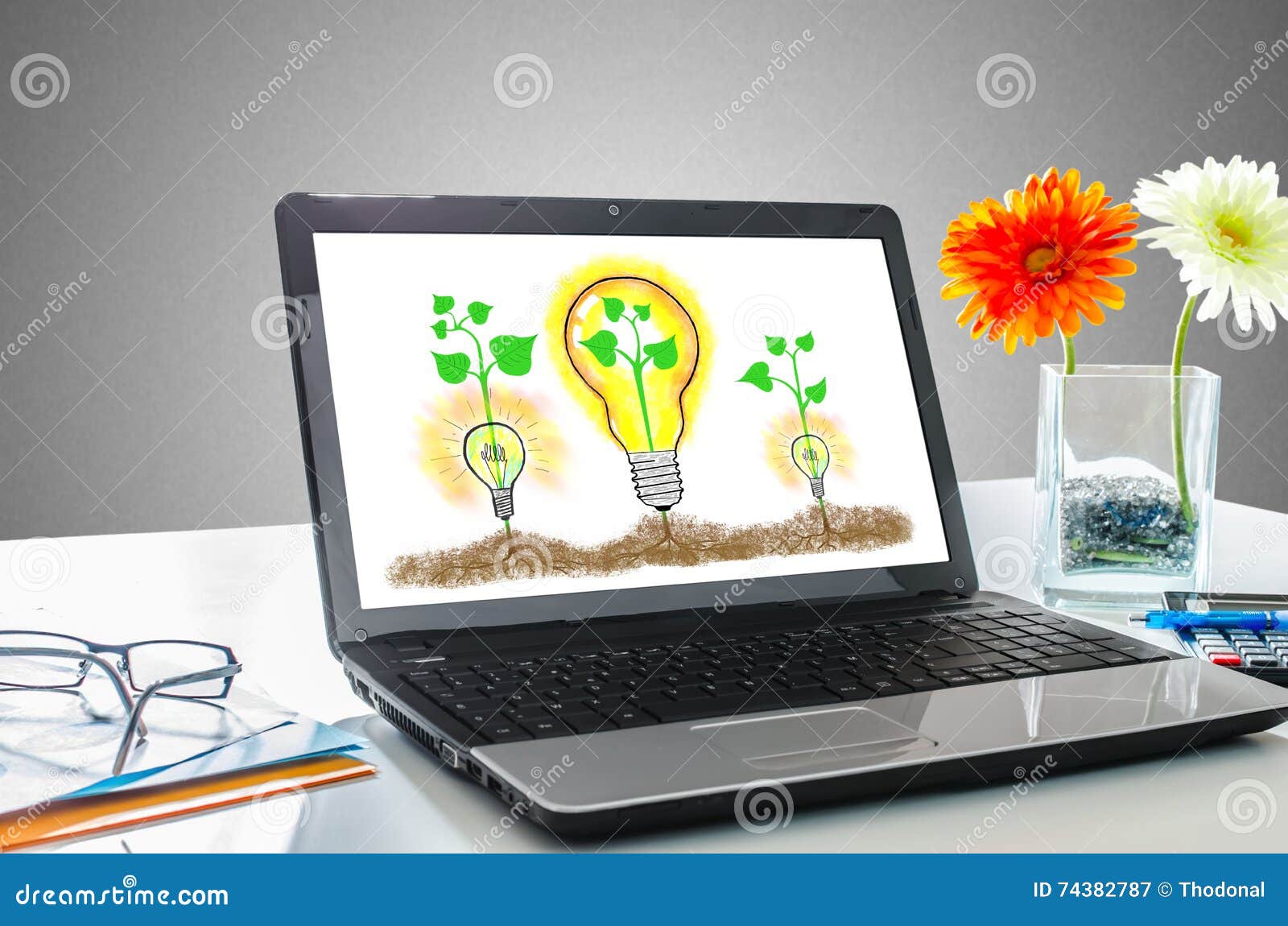 Concept of Ideas on a Laptop Screen Stock Image - Image of green ...