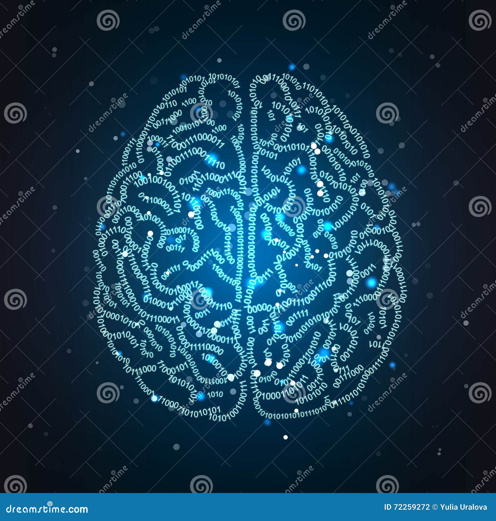 Concept Illustration of Brain Formed with Binary Code Stock Vector ...