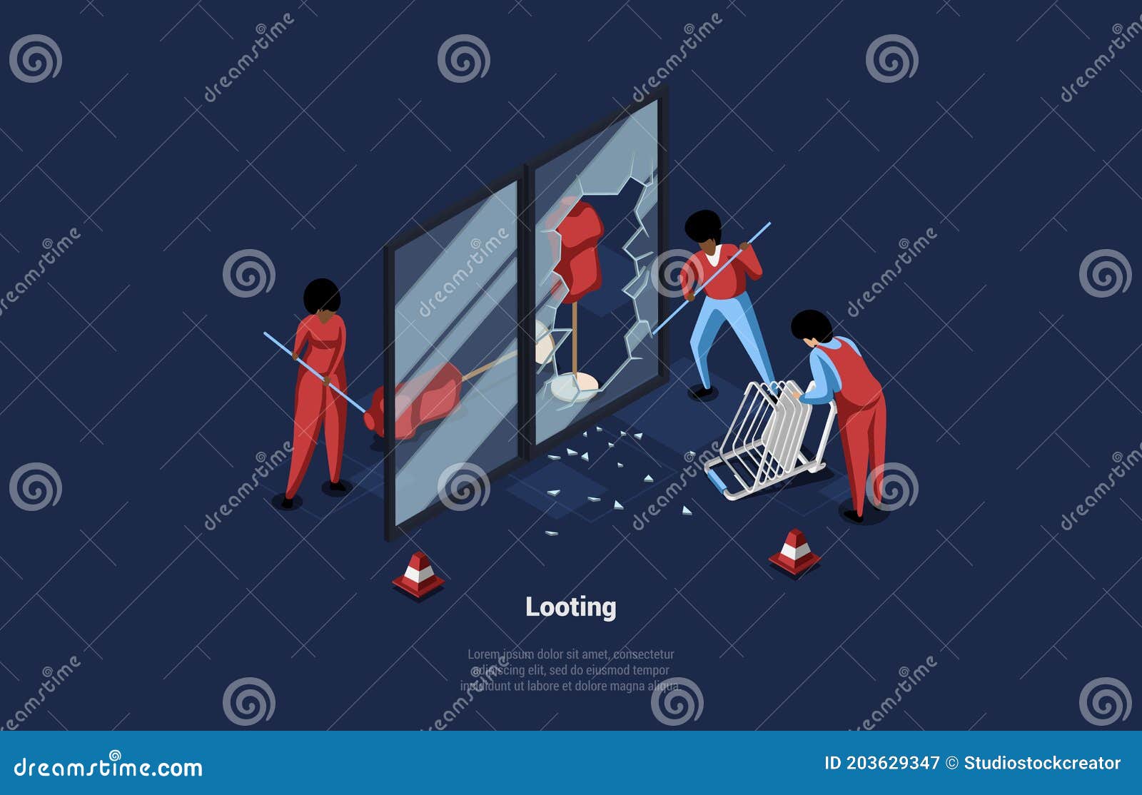 Concept Illustration in Cartoon 3D Style of Looting. Isometric Vector ...