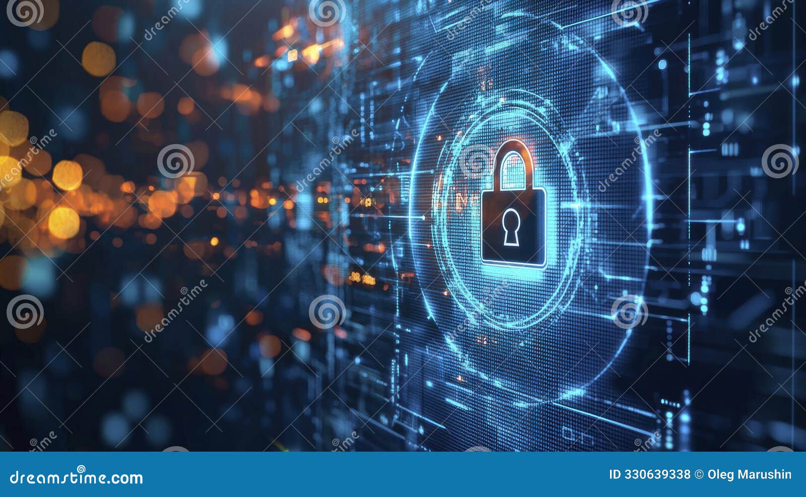 Digital Background with Pixelated Lock and Data Protection Symbols on a ...