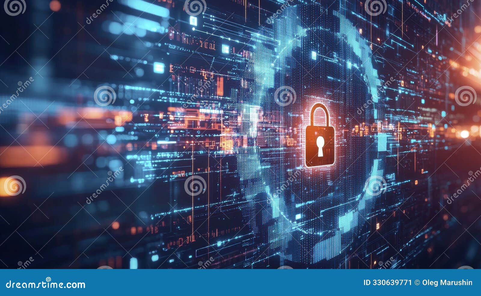 Digital Background with Pixelated Lock and Data Protection Symbols on a ...