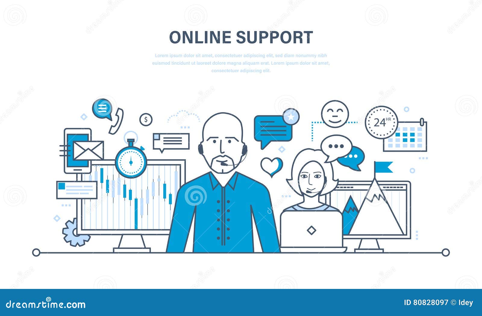 Concept of Illustration - Hour Technical Support, Consultation and Communication. Stock Vector ...