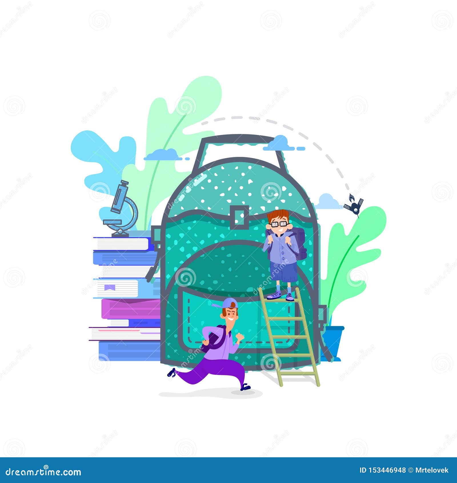 Concept Illustration of a Huge School Backpack and Around Children ...