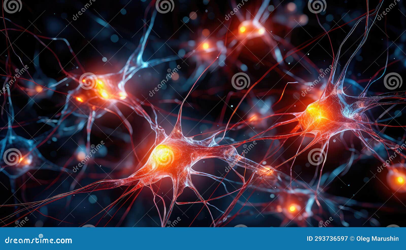 Illustration of a Human Nerve Cell on a Dark Blue Background with Light ...