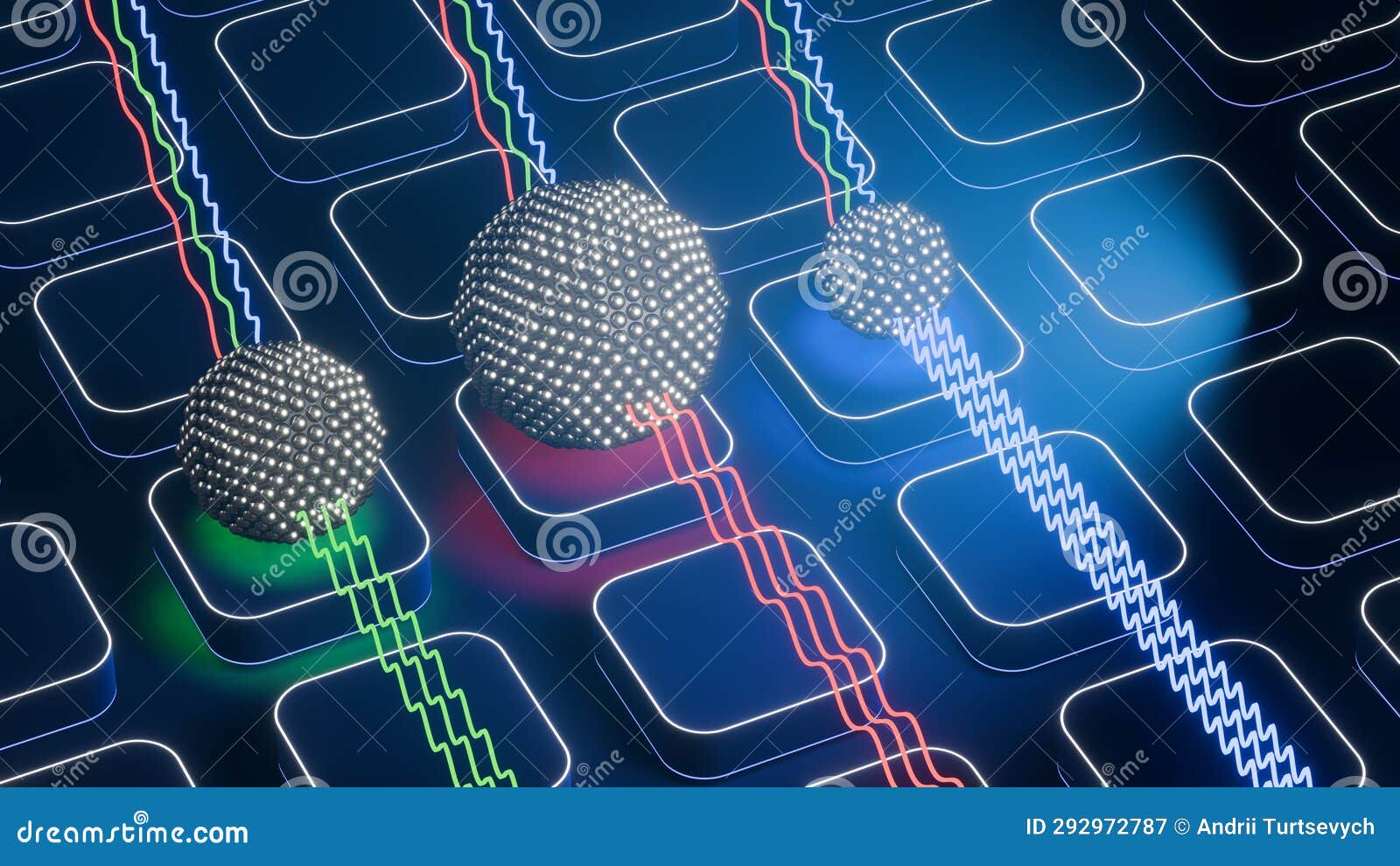 Quantum Dot Size Determines Wave Color in 3D Rendering Stock ...