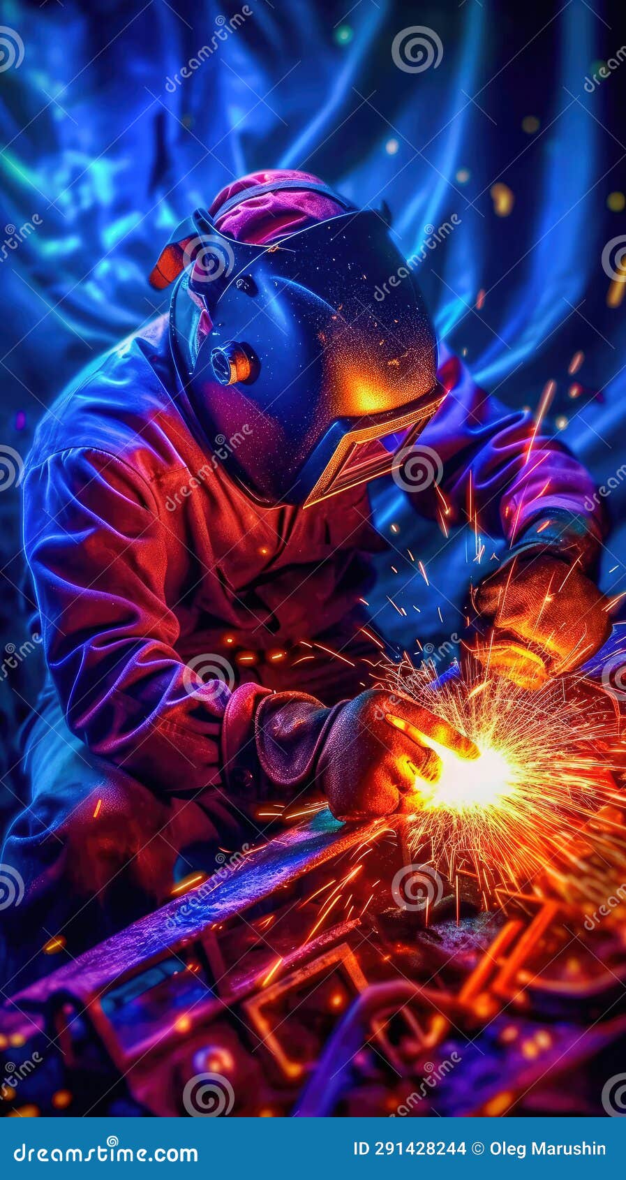 The Welder, Wearing Appropriate Welding Protective Equipment, Performs ...