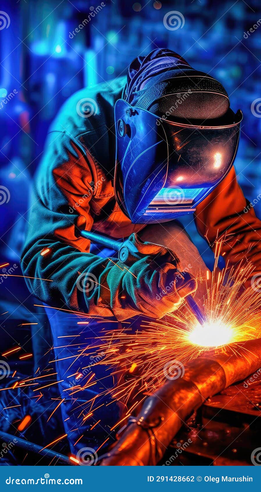 The Welder, Wearing Appropriate Welding Protective Equipment, Performs ...