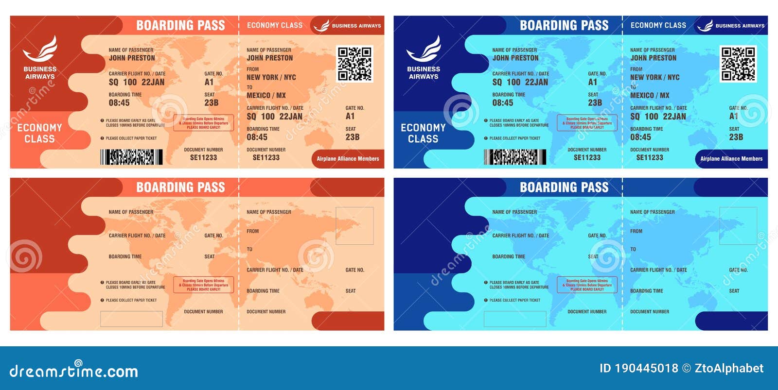 Airplane Boarding Pass Card Template Stock Vector - Illustration of ...