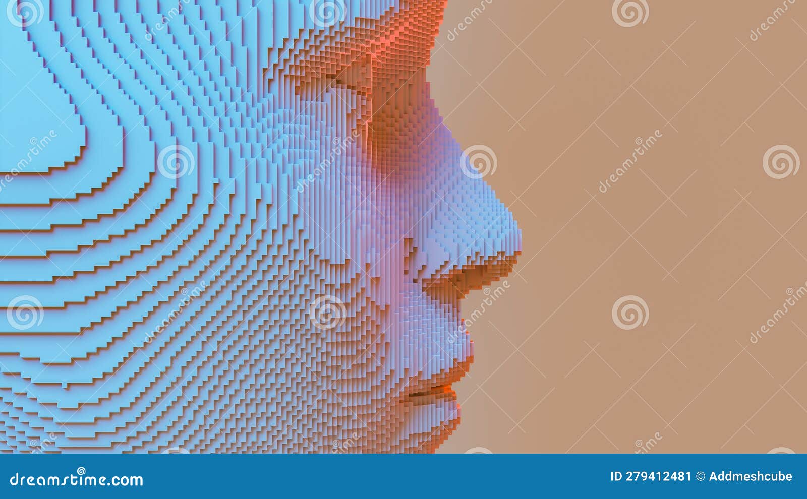 Concept Image of an AI Wearing a Digitized Human Face. 3d Rendering ...