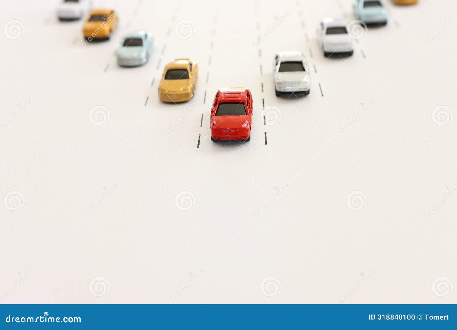 Concept Image of Challenge and Teamwork. Red Car Leading the Group ...
