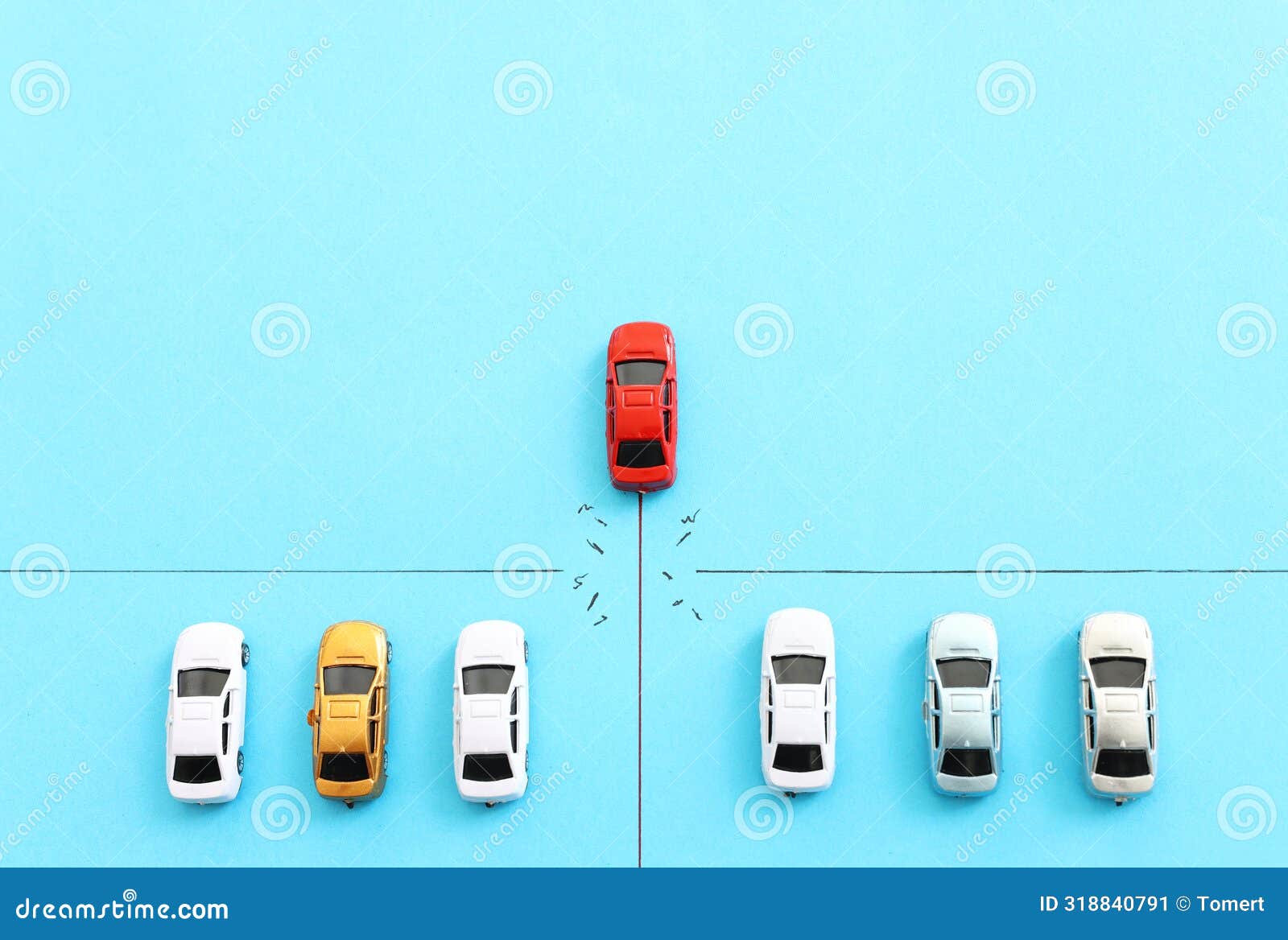 Concept Image of Challenge and Teamwork. Red Car Leading the Group ...