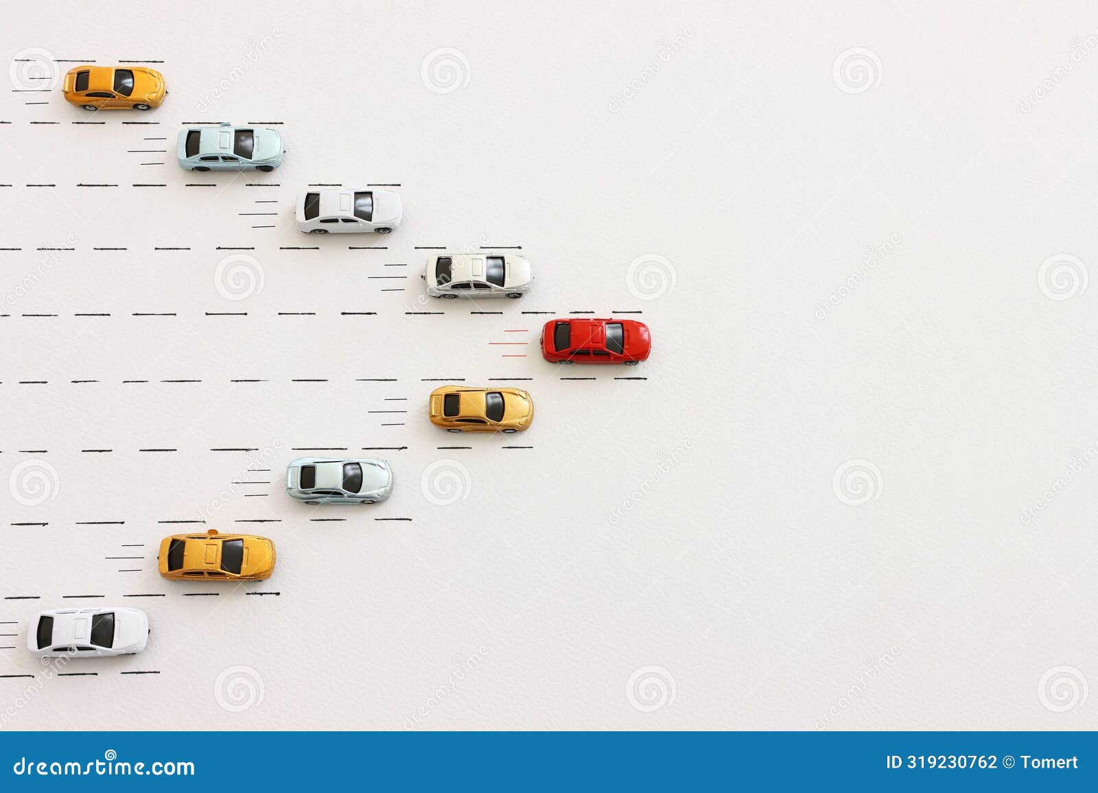 Concept Image of Challenge and Teamwork. Red Car Leading the Group ...