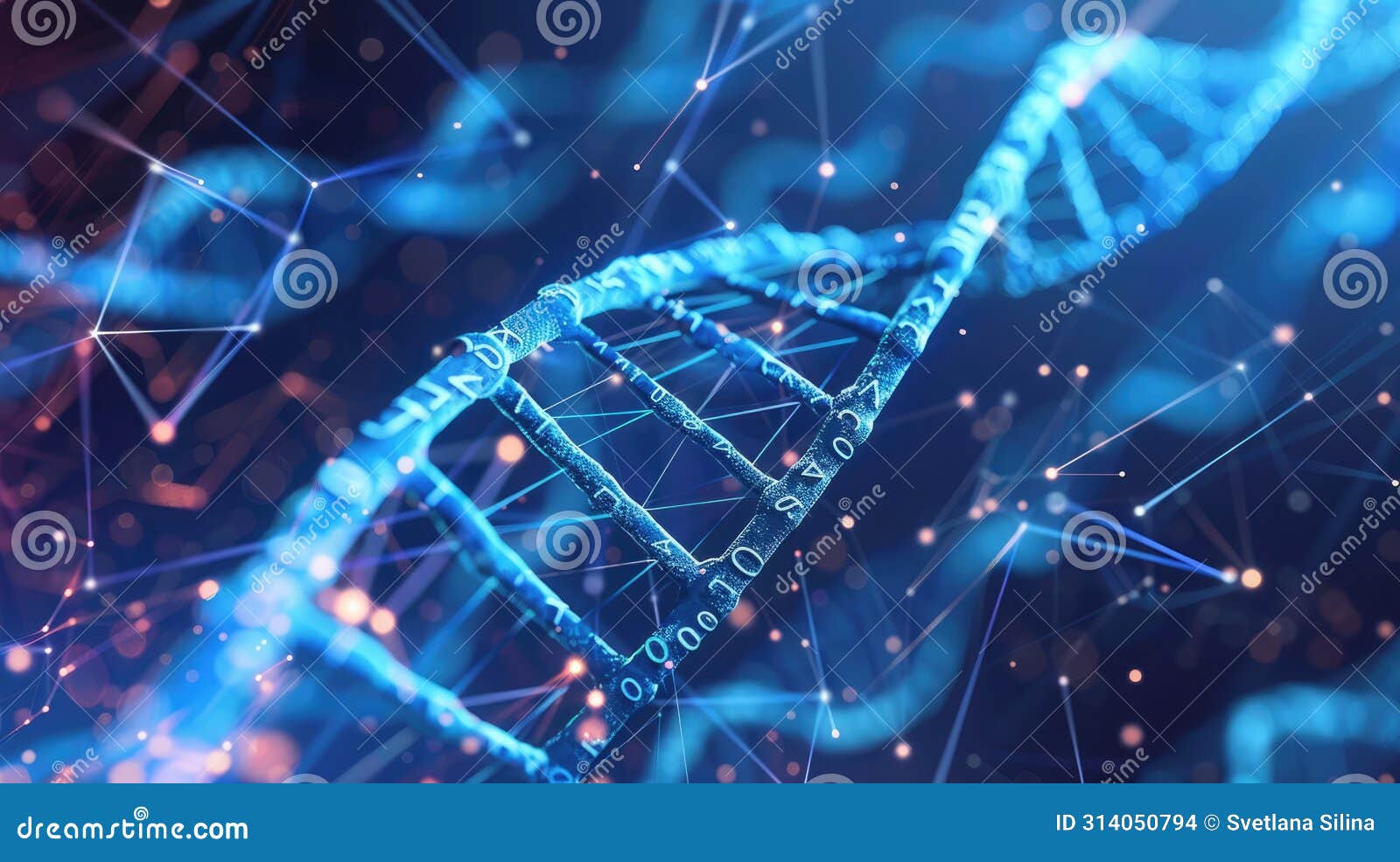Concept Image of DNA and Digital Binary Code Interlinking, Showcasing ...