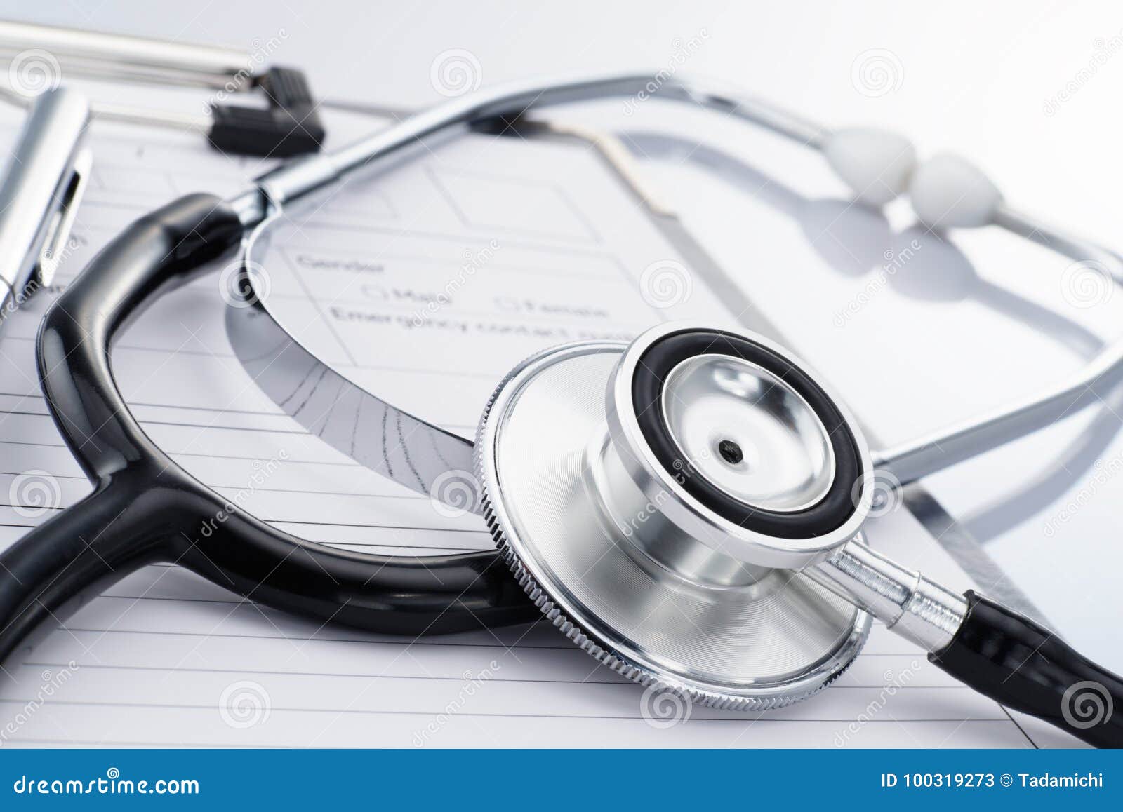 Stethoscope and Medical Record on Reflection Background. Stock Image ...