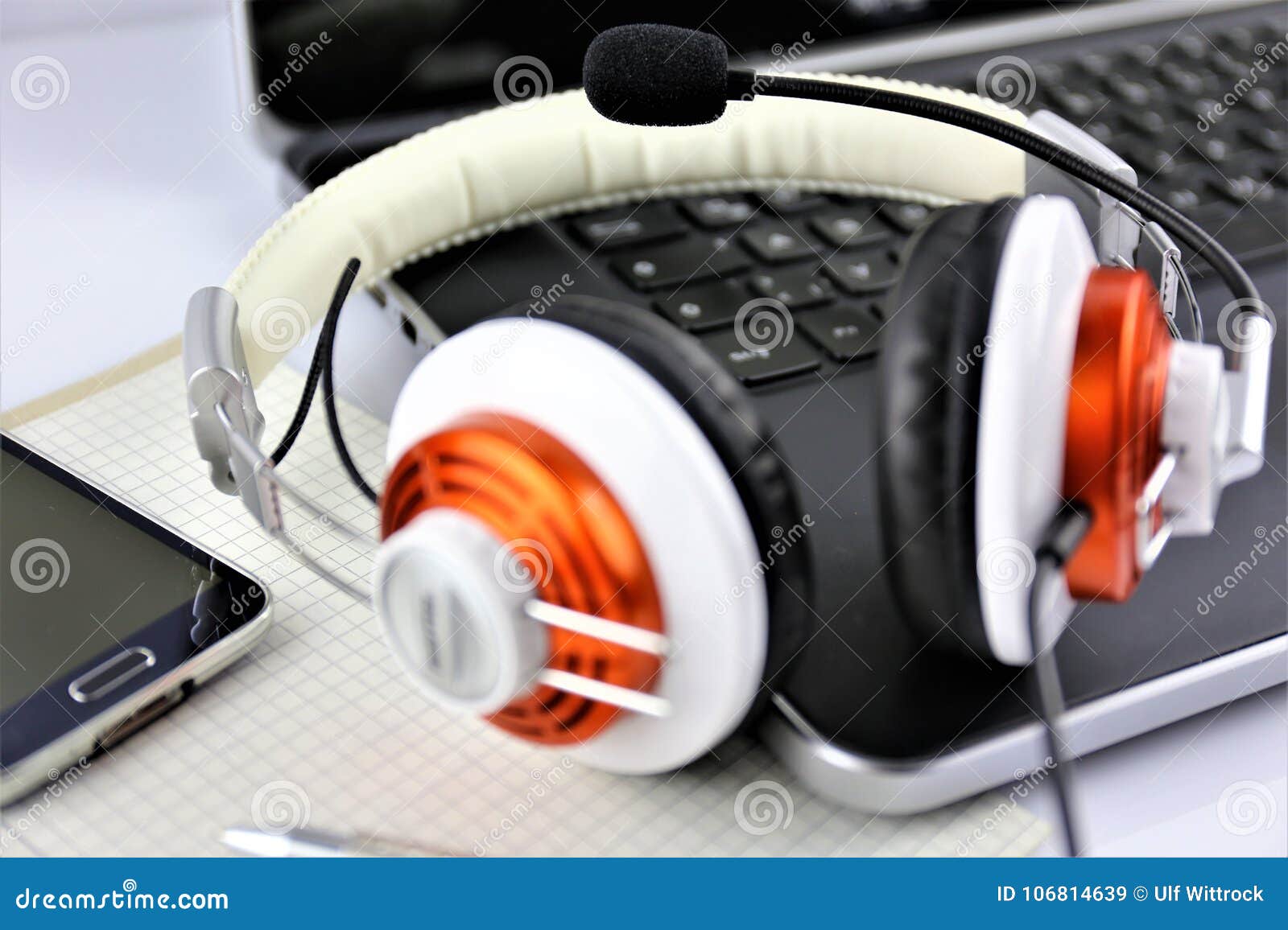 An Concept Image of a Office Desk with a Headset and a Keyboard Stock ...