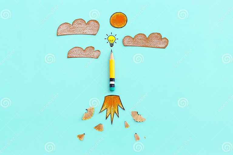 Concept Image of Pencil As Rocket Metaphor on Blue Background Stock ...