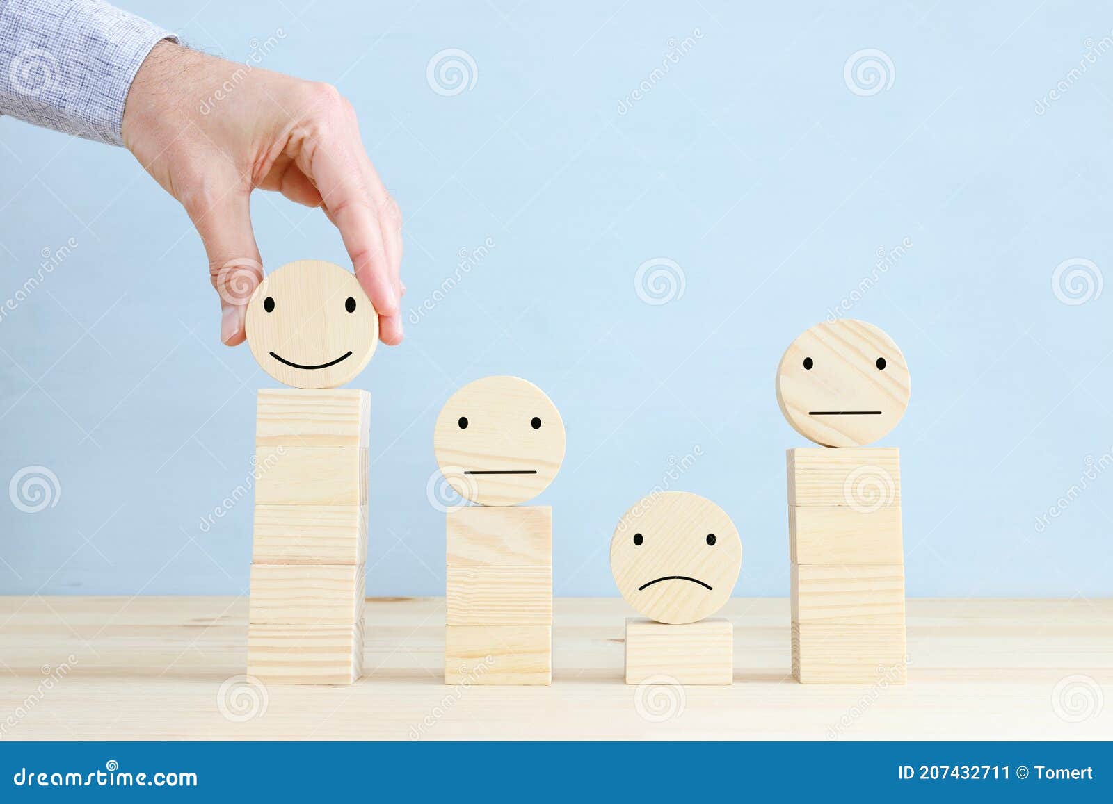 Concept Image of Satisfaction Level. Wooden Circles with Emotions Stock ...