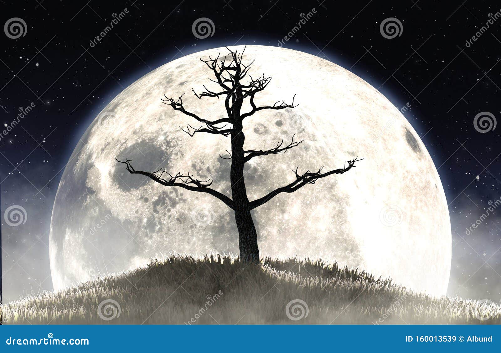 Dead Tree and Moon Silhouette Stock Illustration - Illustration of ...