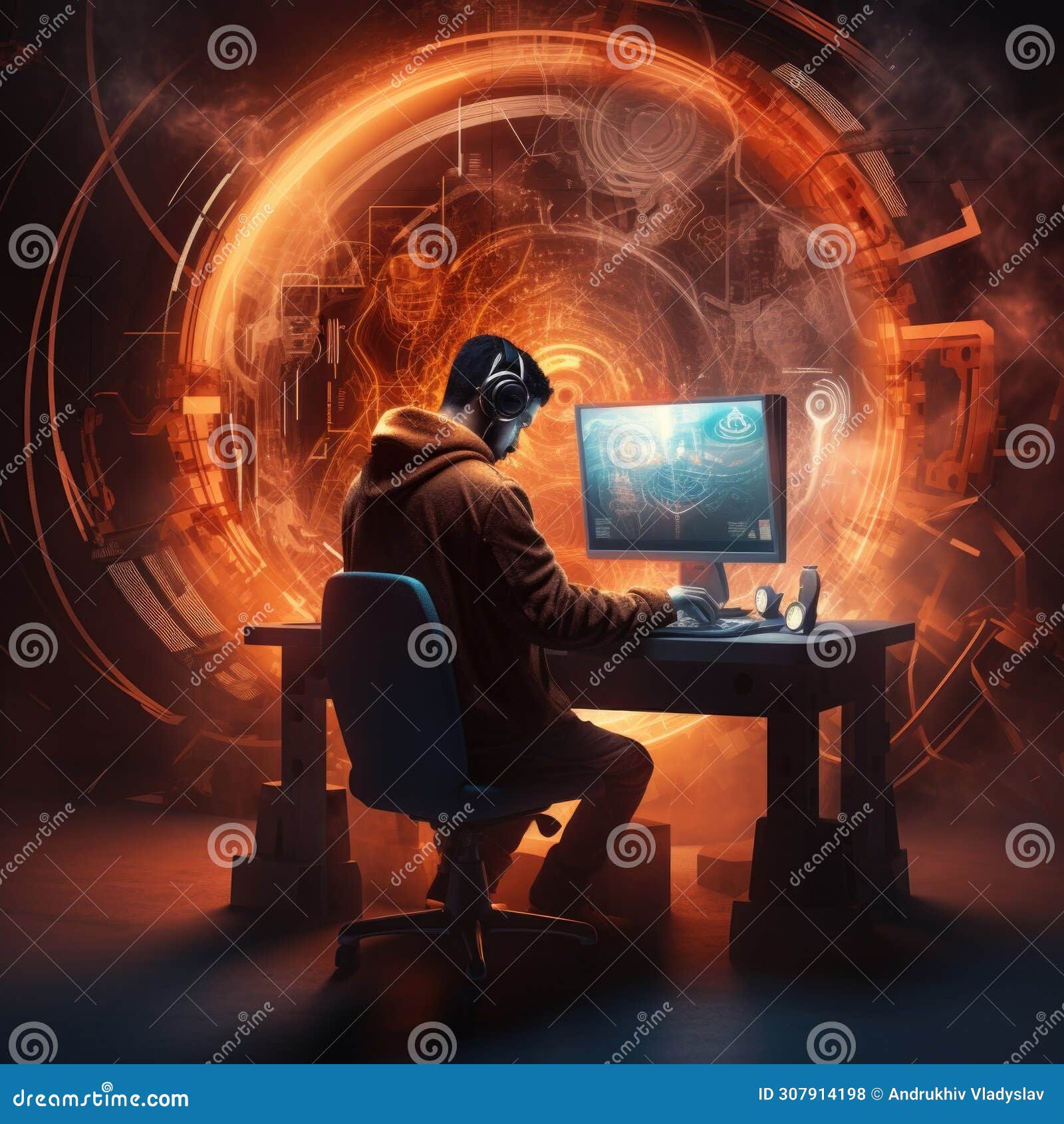 Concept Image Showing Person Working on a Computer Stock Illustration ...
