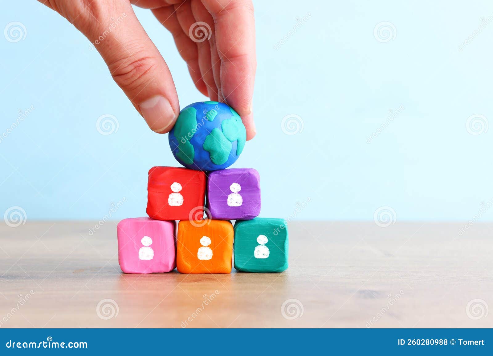 Concept Image, Stack of Colorful Cubes and Globe. Teamwork and ...