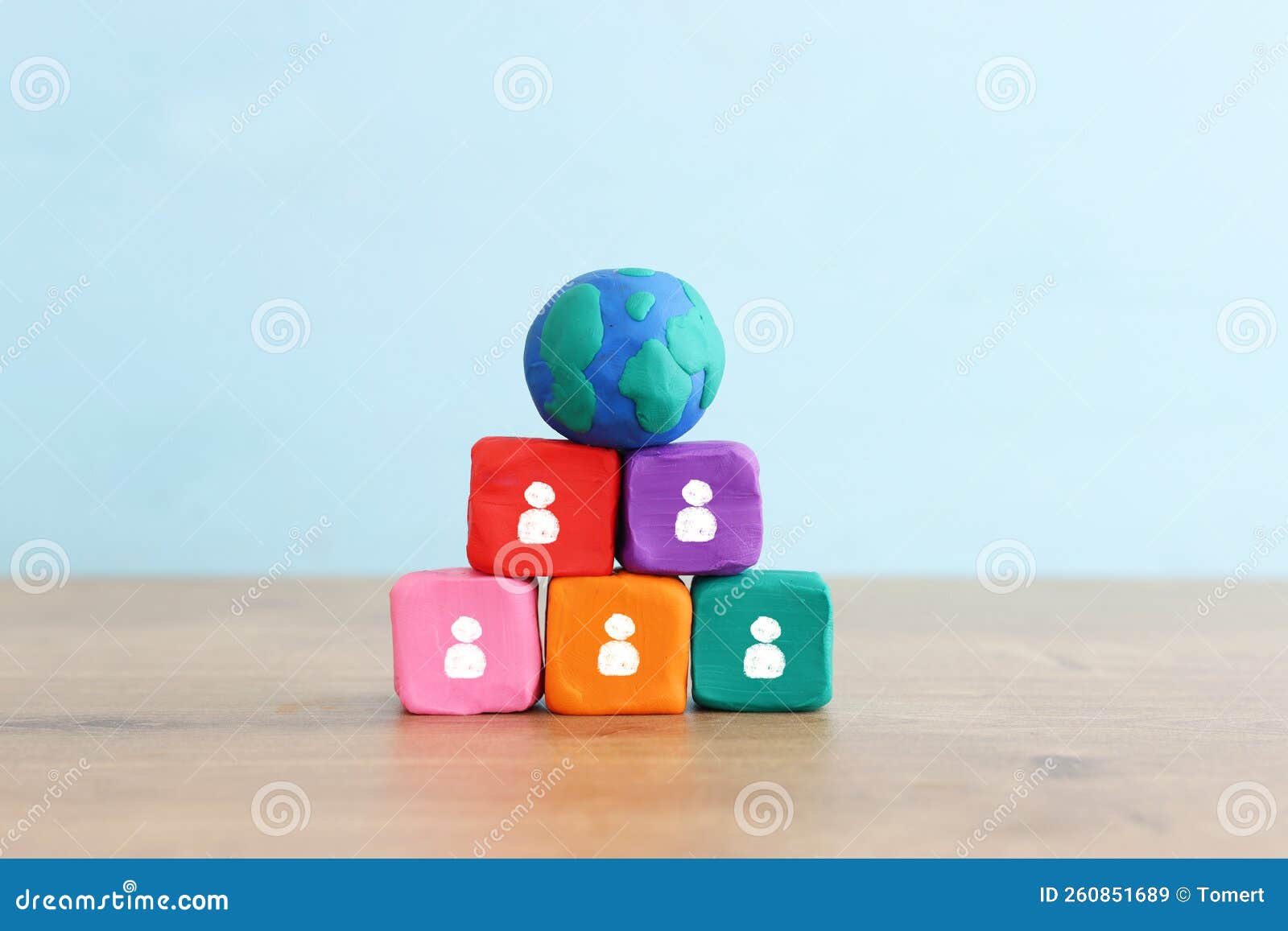 Concept Image, Stack of Colorful Cubes and Globe. Teamwork and ...