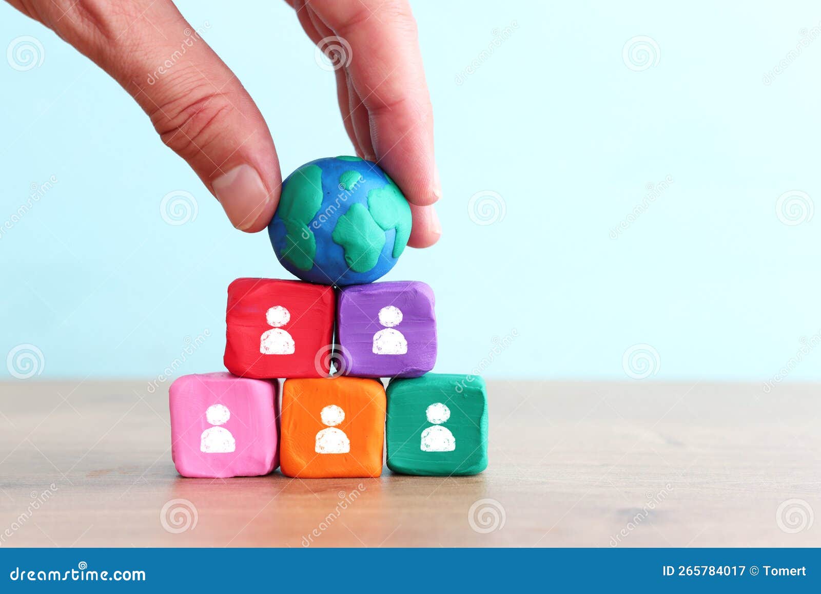 Concept Image, Stack of Colorful Cubes and Globe. Teamwork and ...