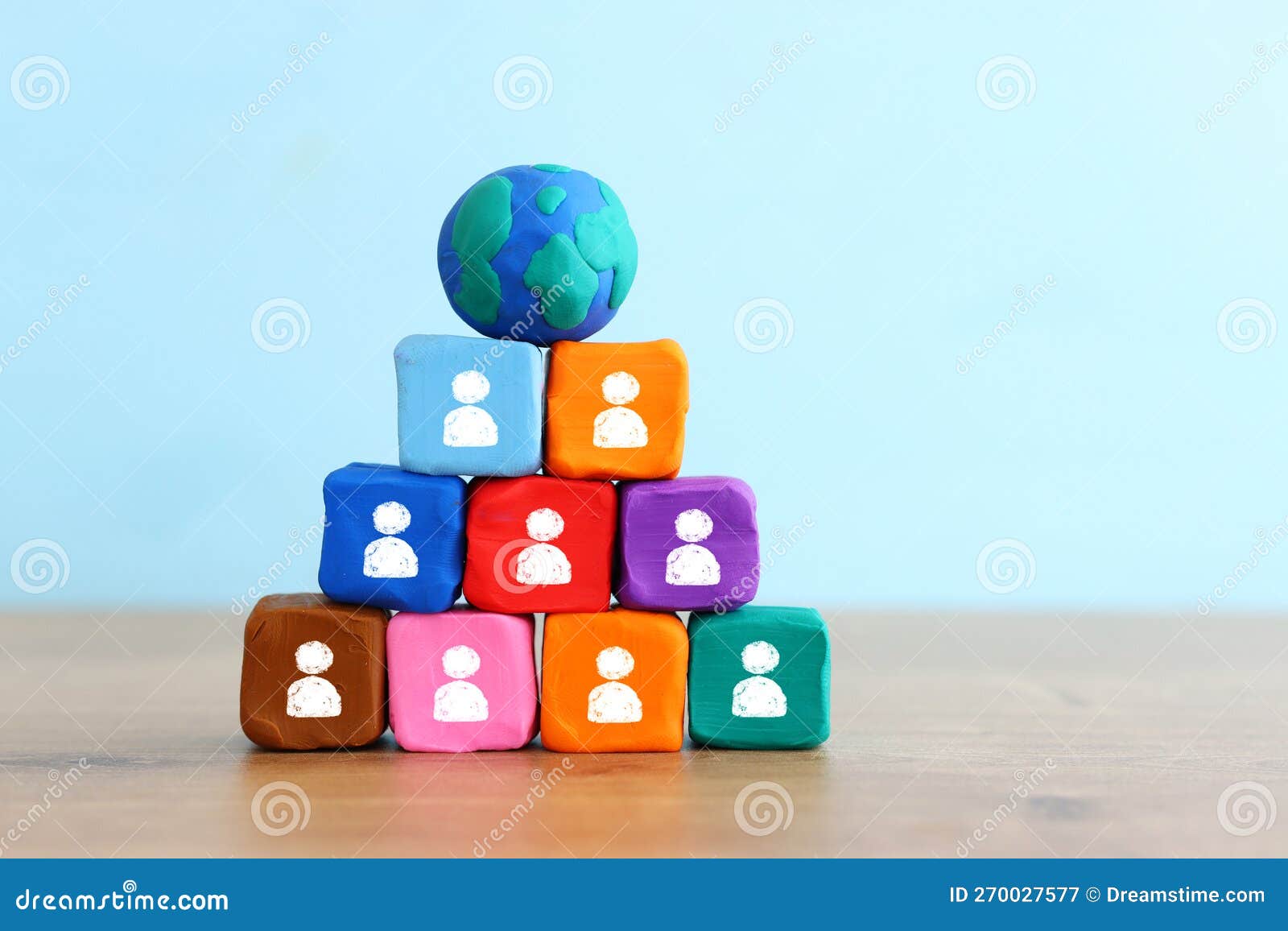 Concept Image, Stack of Colorful Cubes and Globe. Teamwork and ...