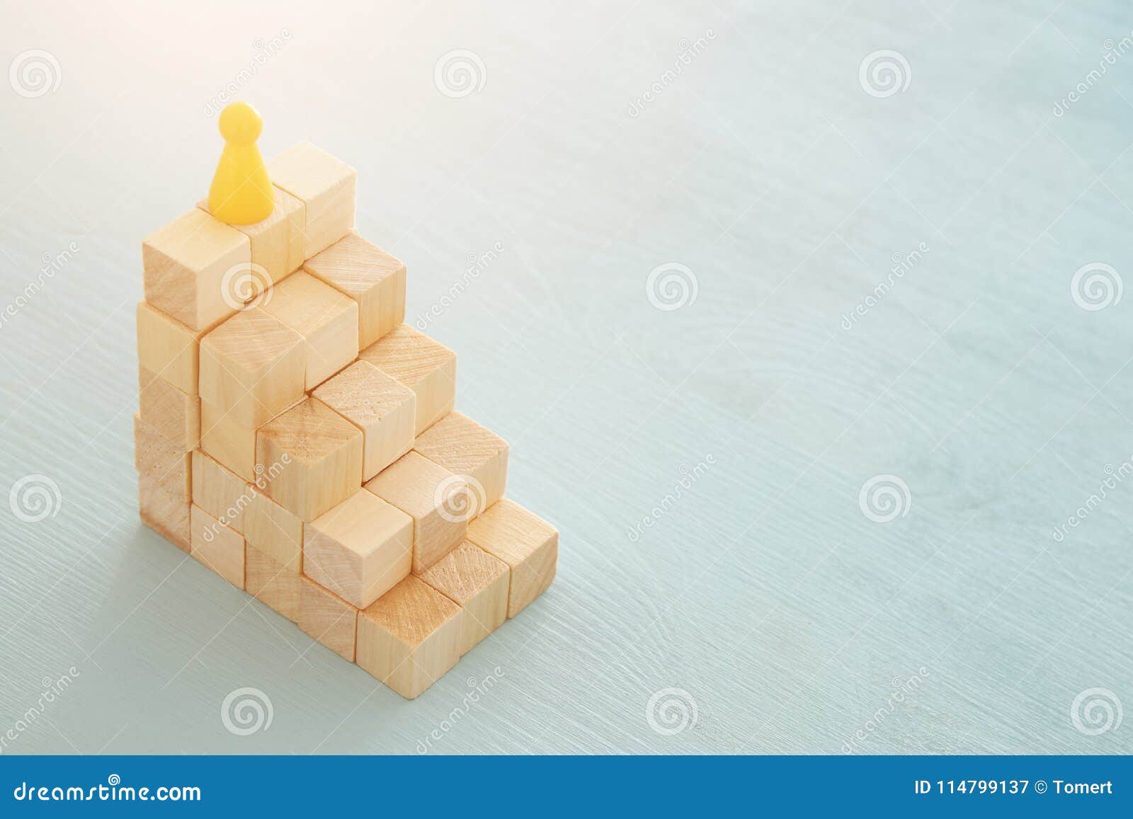 Concept Image Of Wood Blocks Stacking As Chart Or Ladder. Concept For ...