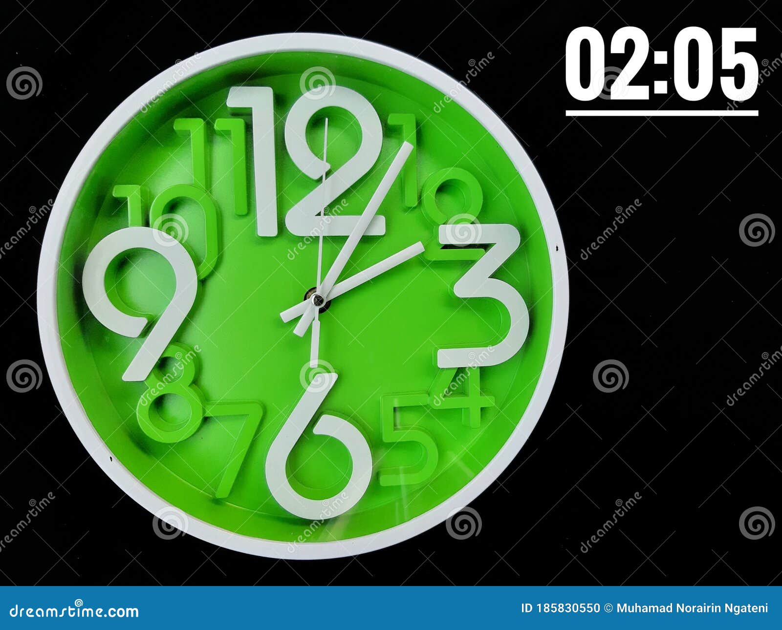 Concept Image with Word 2:05.Clock on Black Background.Time is 02:05 am ...