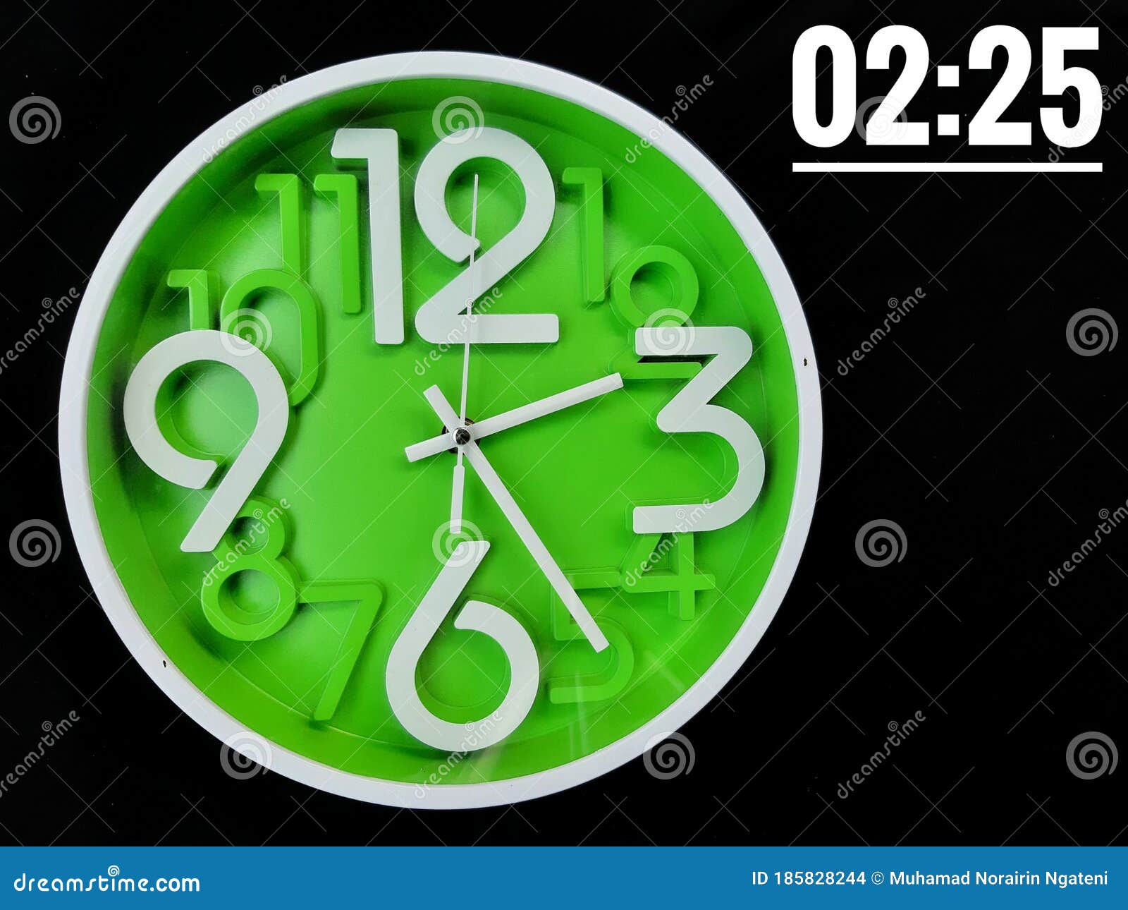 Concept Image with Word 2:25. Clock on Black Background.Time is 02:25 ...