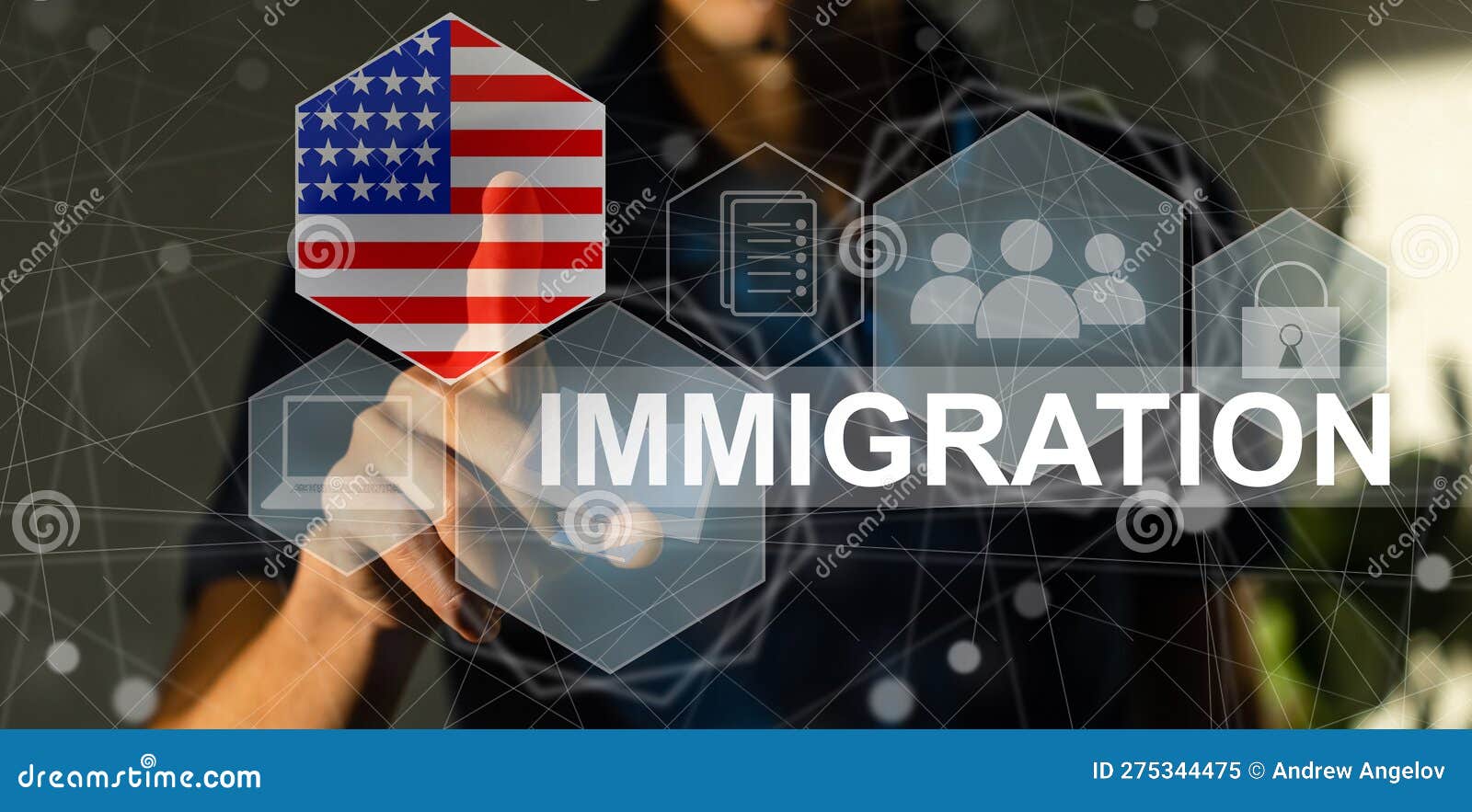 Concept of Immigration To USA with Virtual Button Pressing Stock Image ...