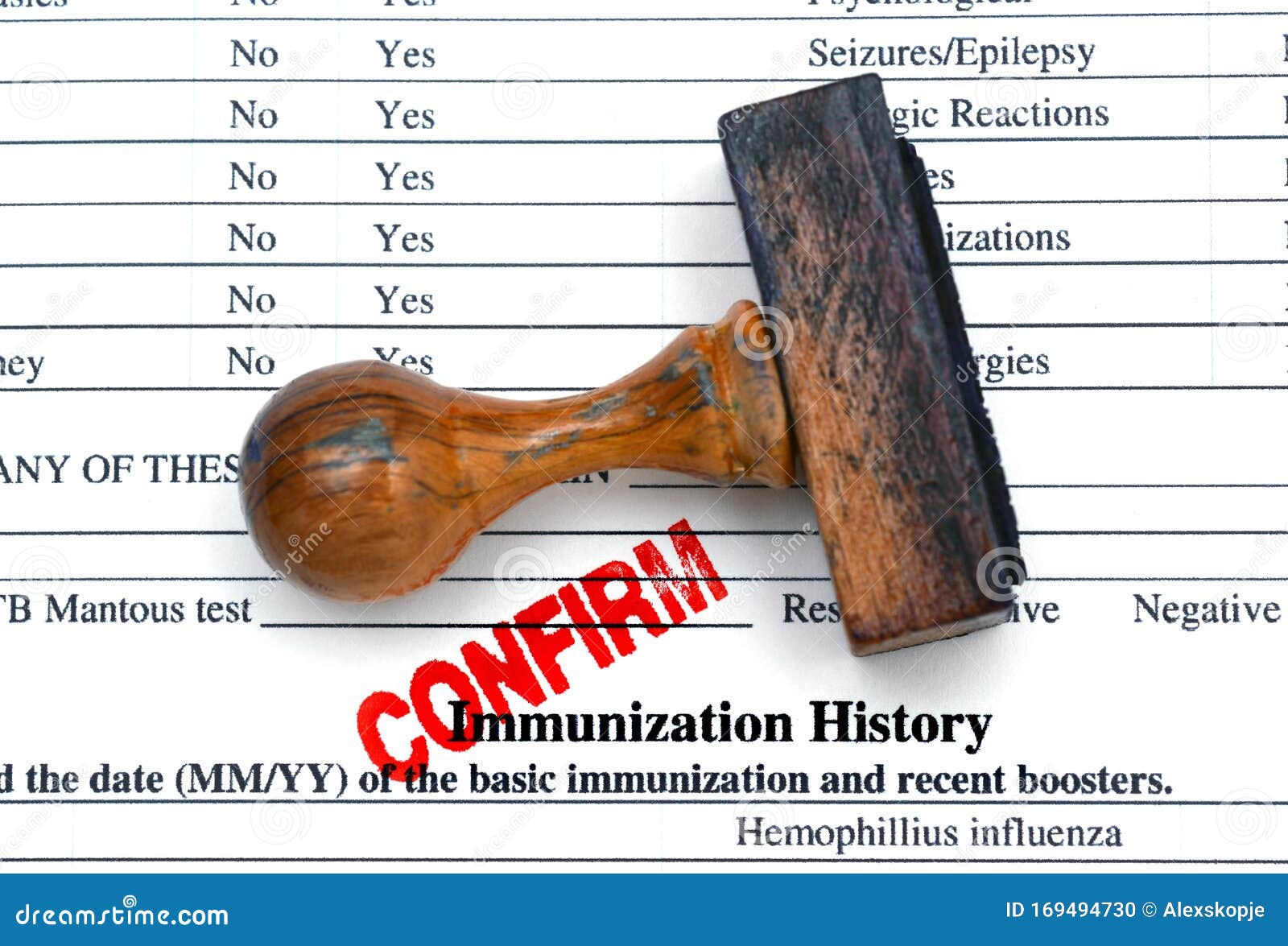 Immunization history form stock photo. Image of health - 169494730