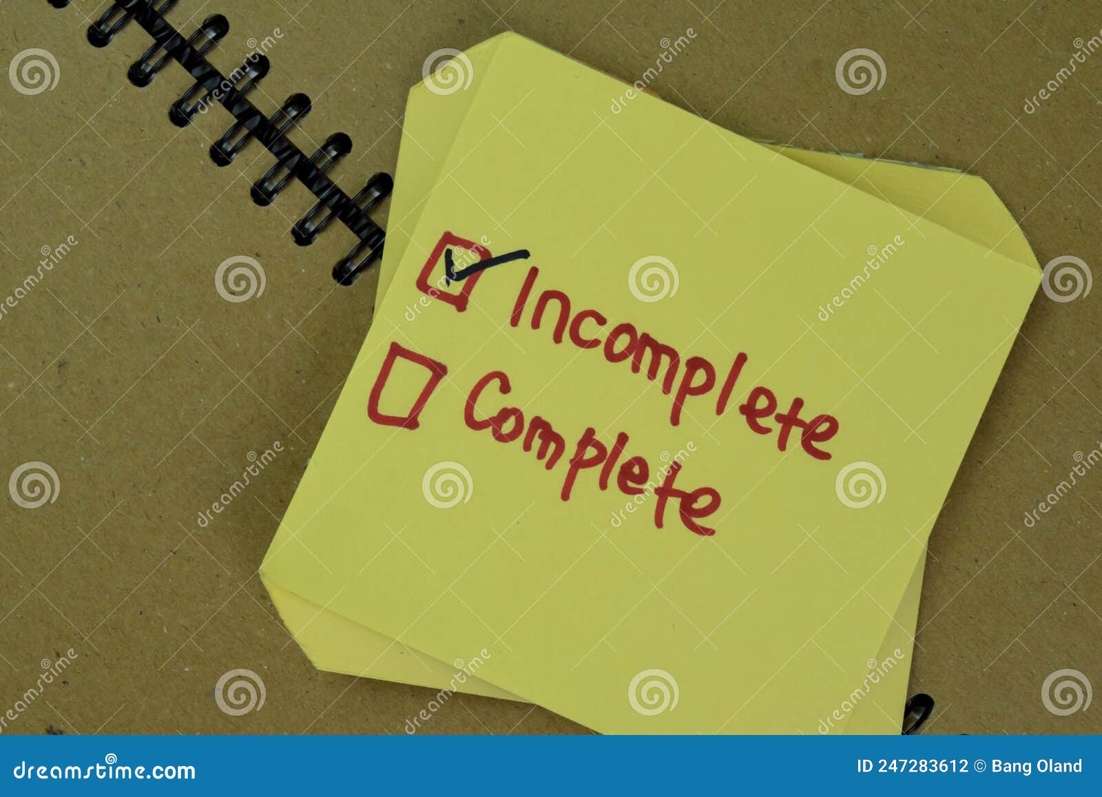 Concept of Incomplete or Complete Write on Sticky Notes Isolated on ...