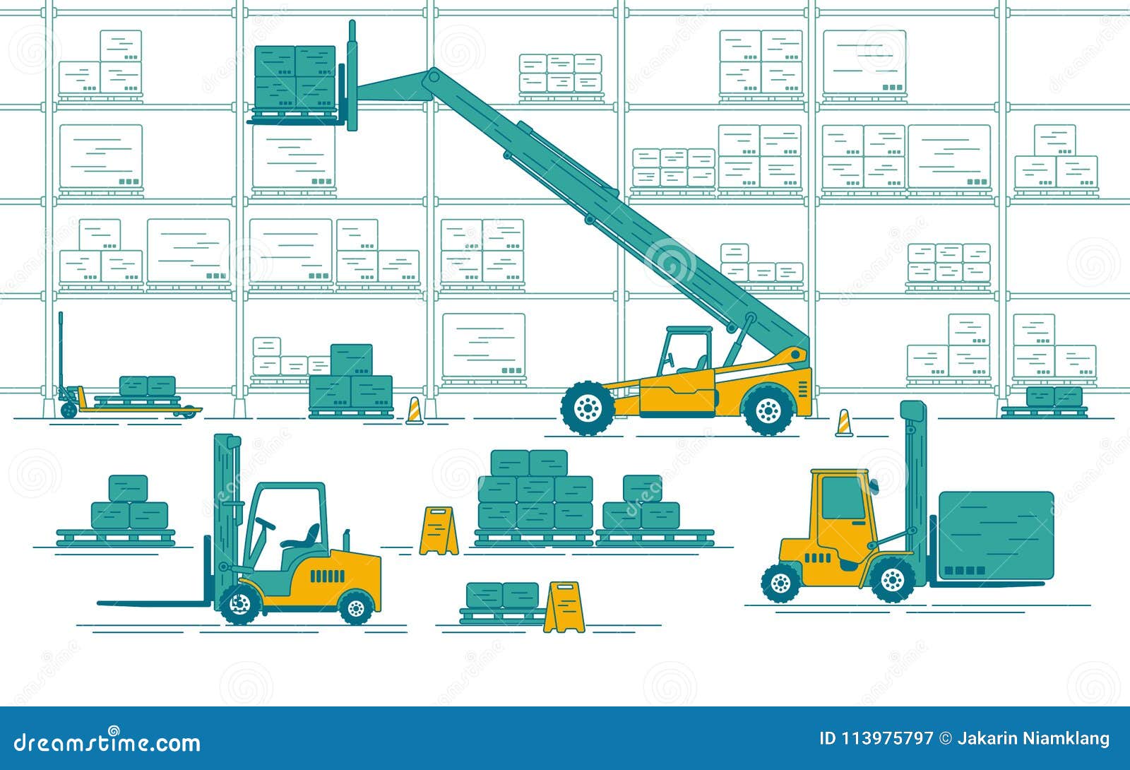 Inside warehouse stock vector. Illustration of loader - 113975797