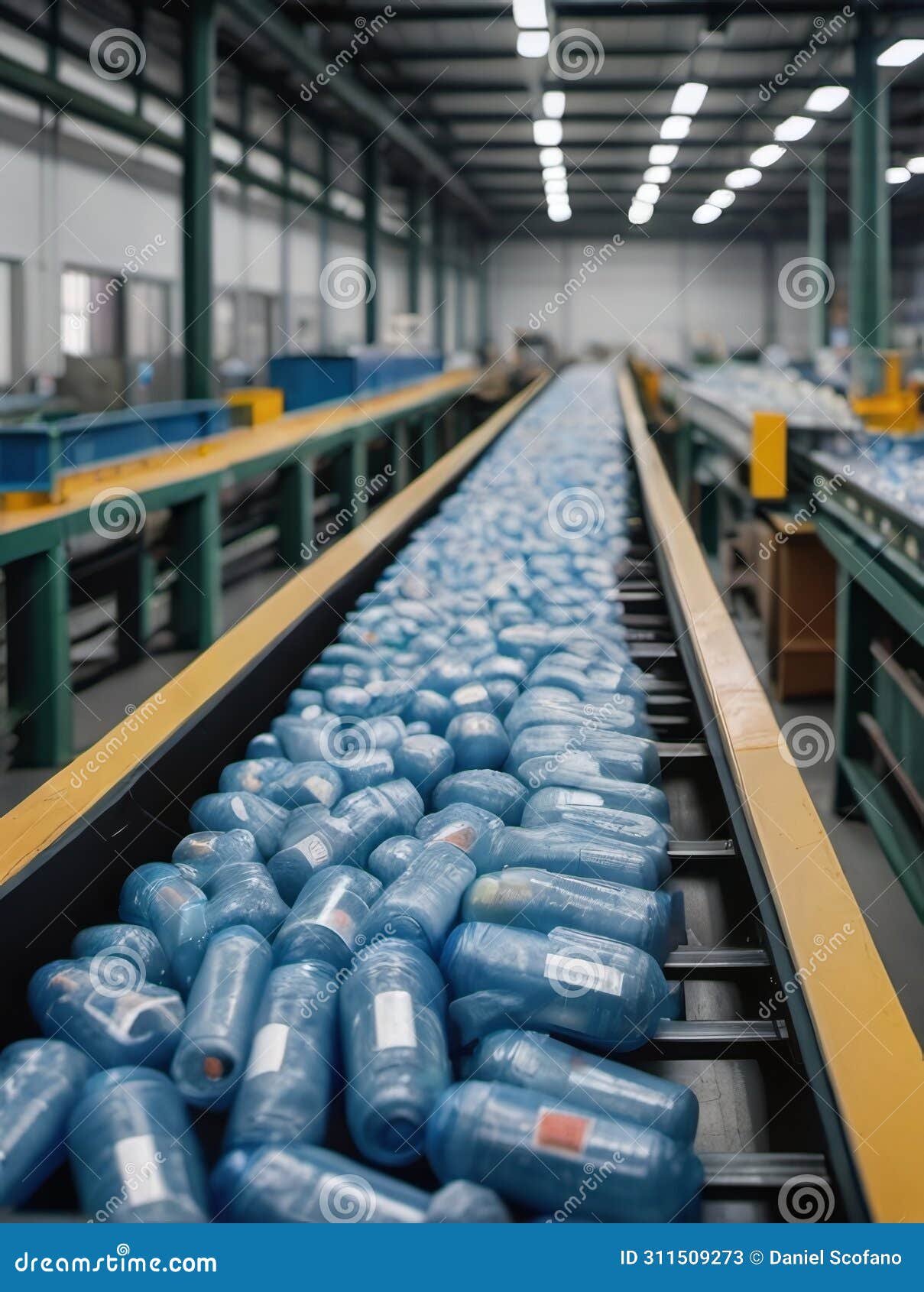 Industry Plant, Sorting and Processing Plastic and Paper Waste, Conveyor Assembly Line with ...