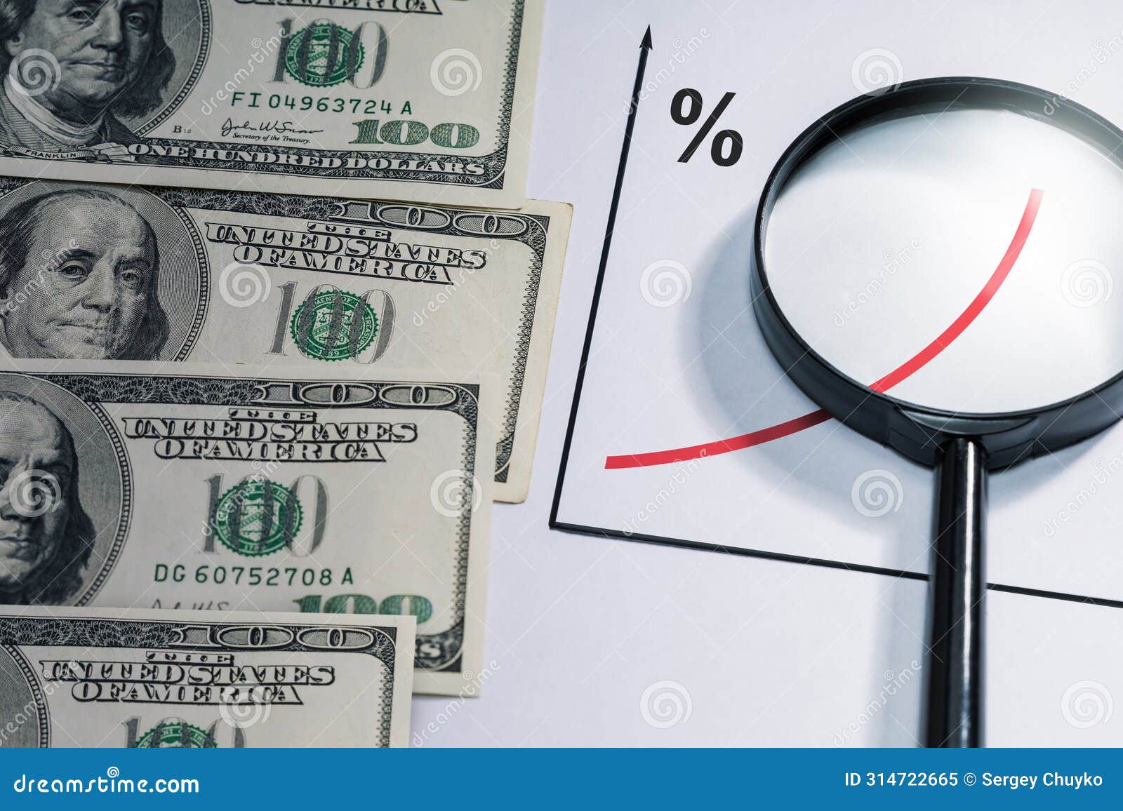 Dollar Banknotes and Chart of Rising Interest Rates Stock Image - Image ...