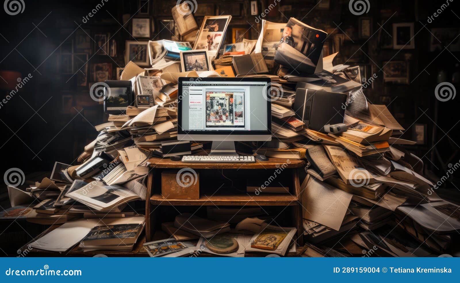 Concept of Information Overload. a Computer Monitor Displays an ...