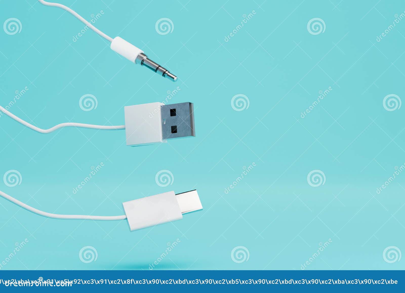 The Concept of Information Transfer. Different USB Cables on a Blue ...