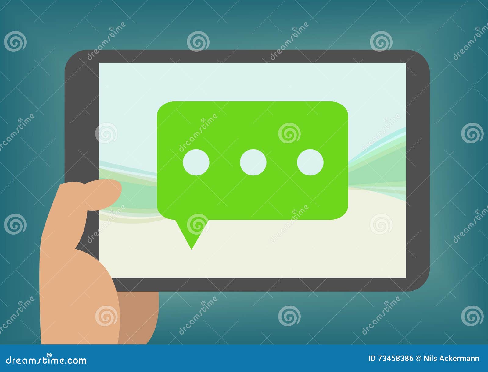 Concept of Instant Messenger with Hand Holding Tablet or Smart Phone ...