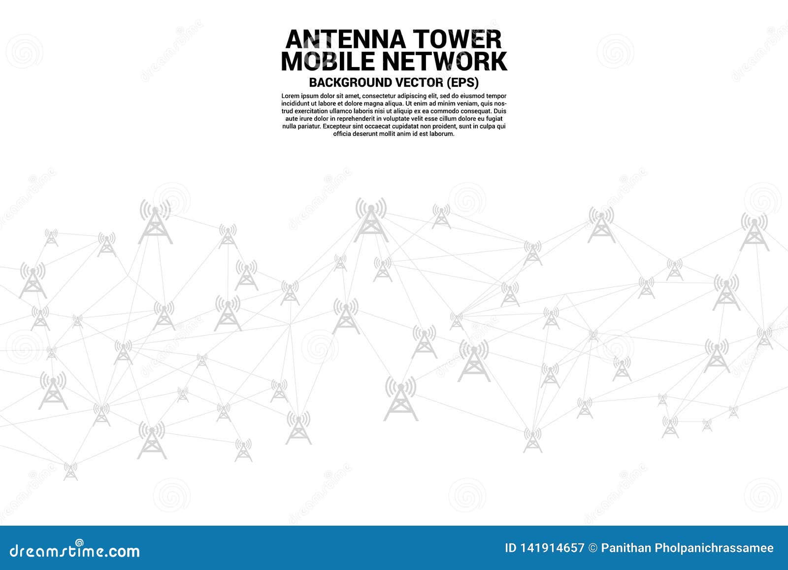 Vector Polygon Network Dot Connect Line with Antenna Tower Icon. Stock ...